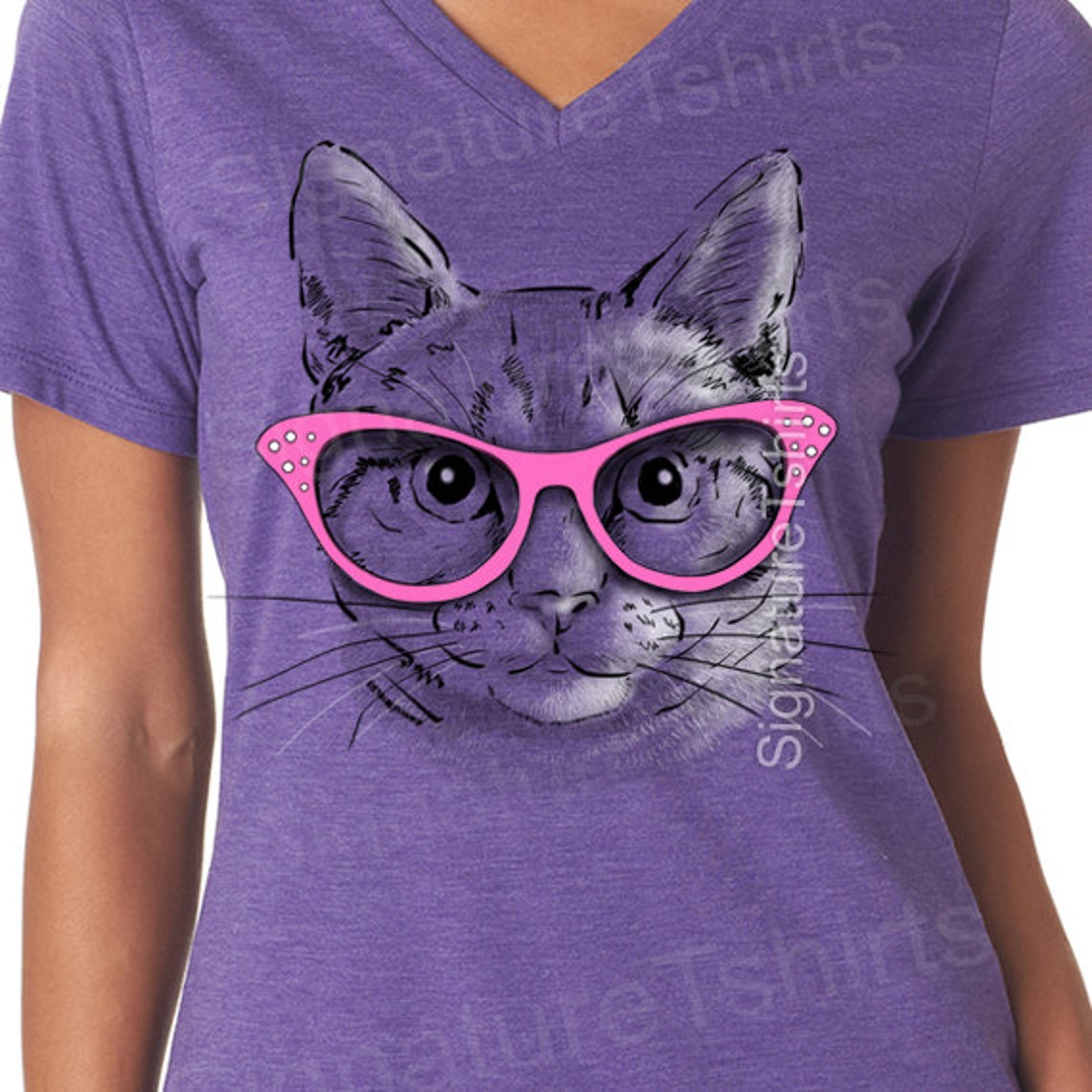 Cat T-shirt, Graphic Tee Shirt, Funny Cat Shirt, Birthday Gift, Purple ...