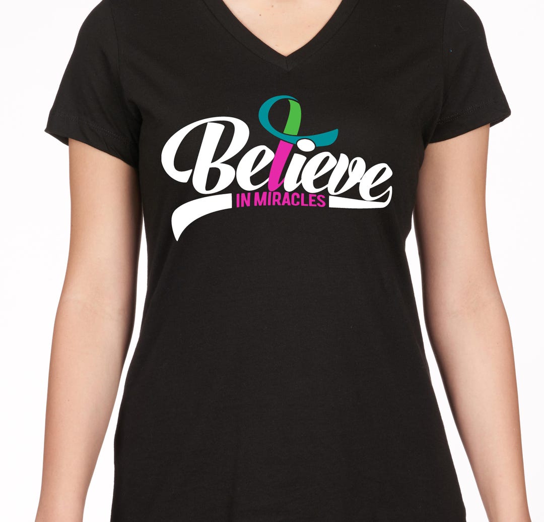 Metastatic Breast Cancer Ribbon Shirt, Believe in Miracles Shirt, MBC ...