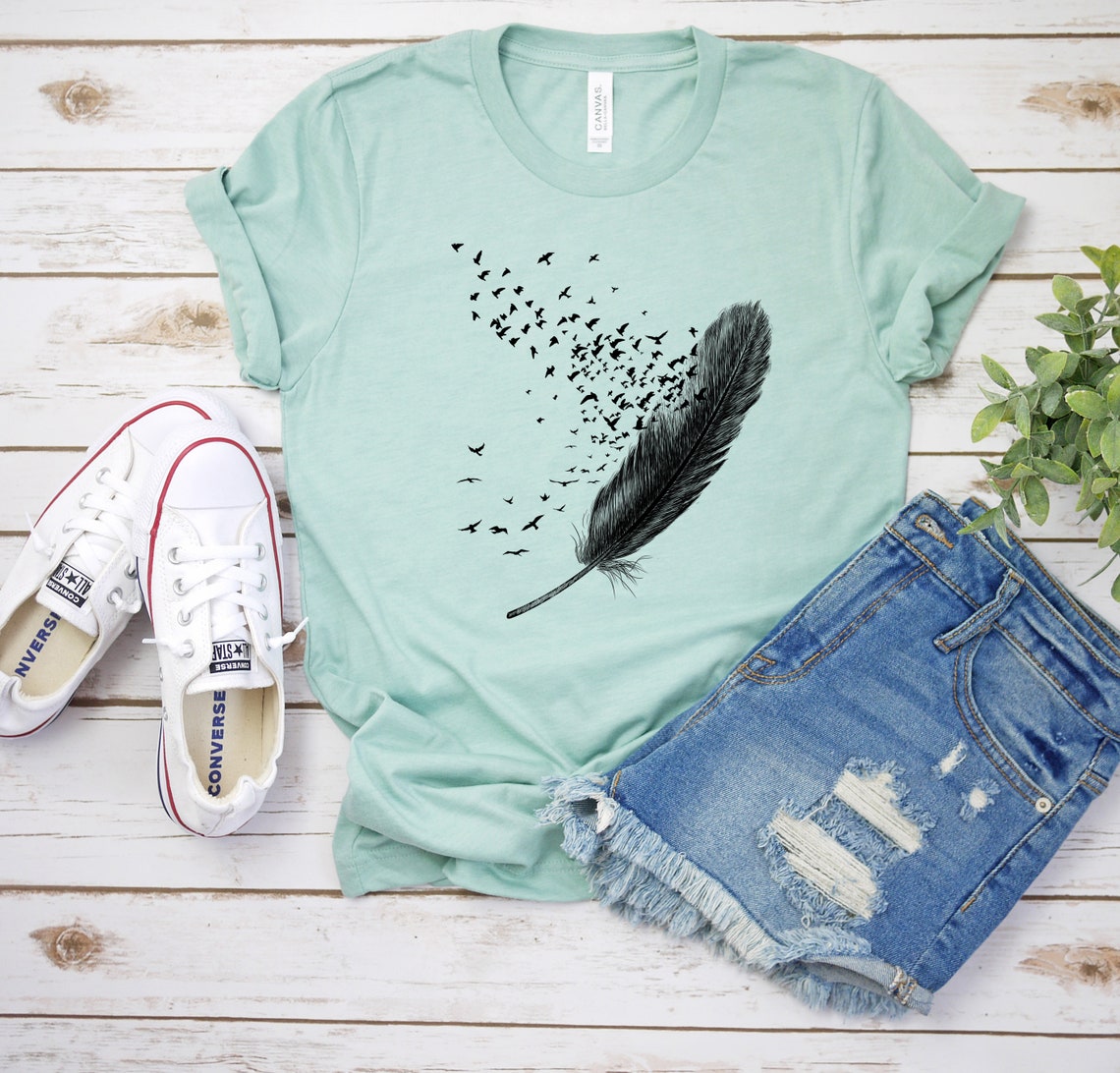 Feather Birds Shirt, Graphic Tee, Feather Unisex Tshirt, Women Bird ...