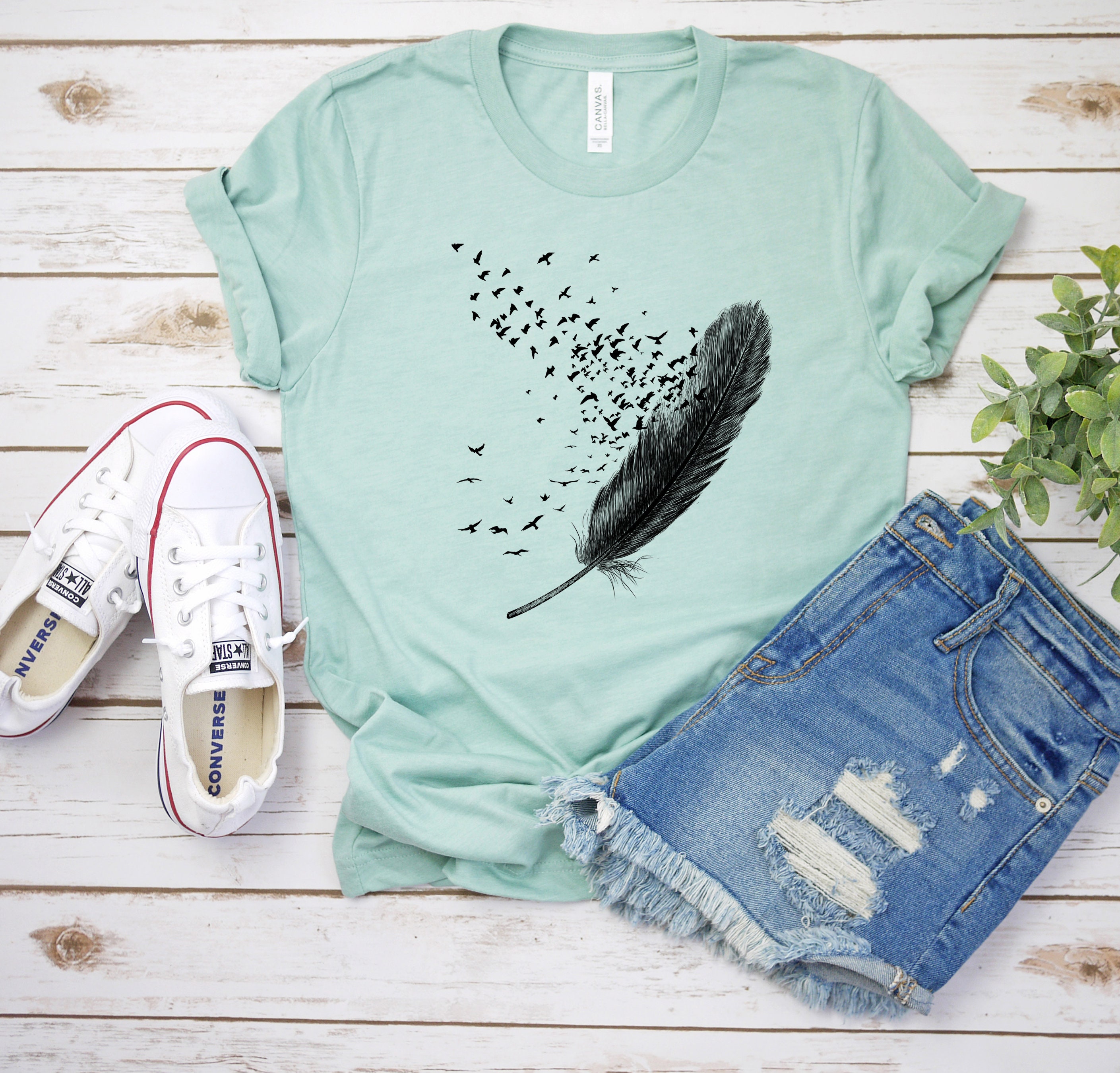 Feather Birds Shirt, Graphic Tee, Feather Unisex Tshirt, Women Bird ...
