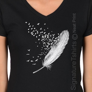 Feather Birds Shirt, Graphic Tee, Women V-neck T Shirt, Feather Tshirt ...
