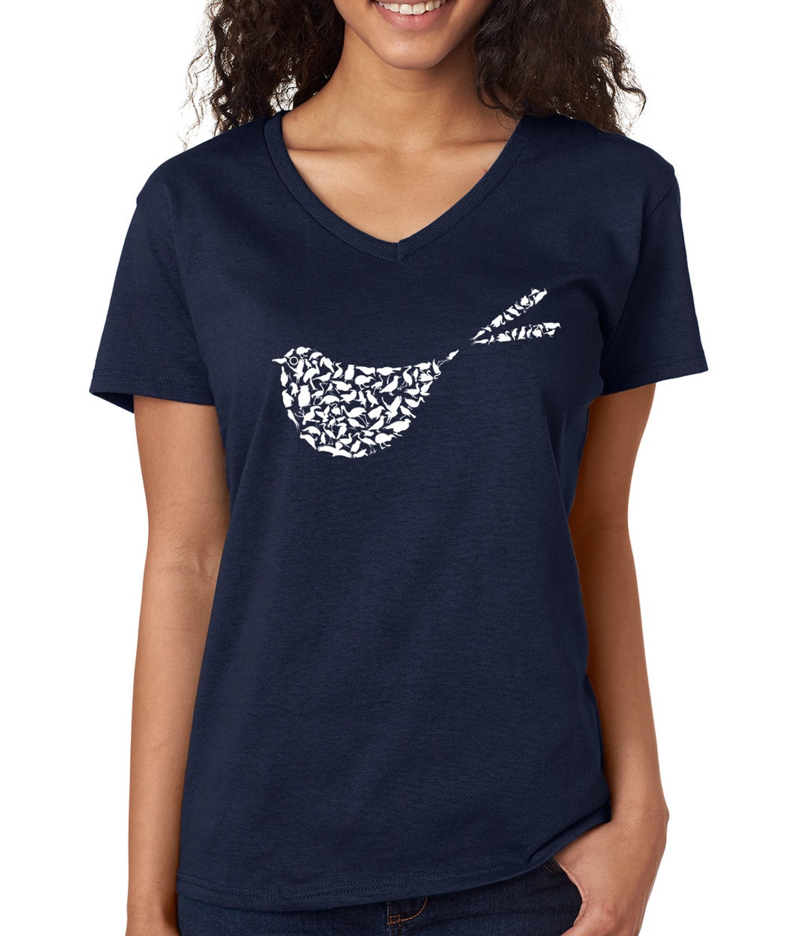 Bird Womens V Neck T-shirt Birds in a Bird Graphic Womens | Etsy