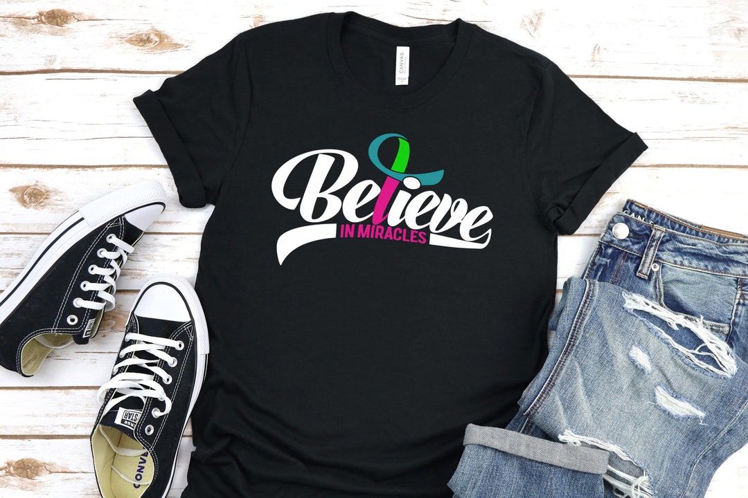 Metastatic Breast Cancer Ribbon Shirt, Believe in Miracles Shirt, MBC ...