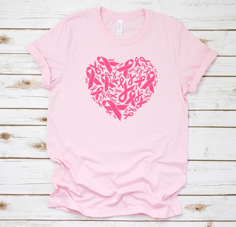 Pink Ribbon Heart Shirt Breast Cancer Shirt October Pink - Etsy