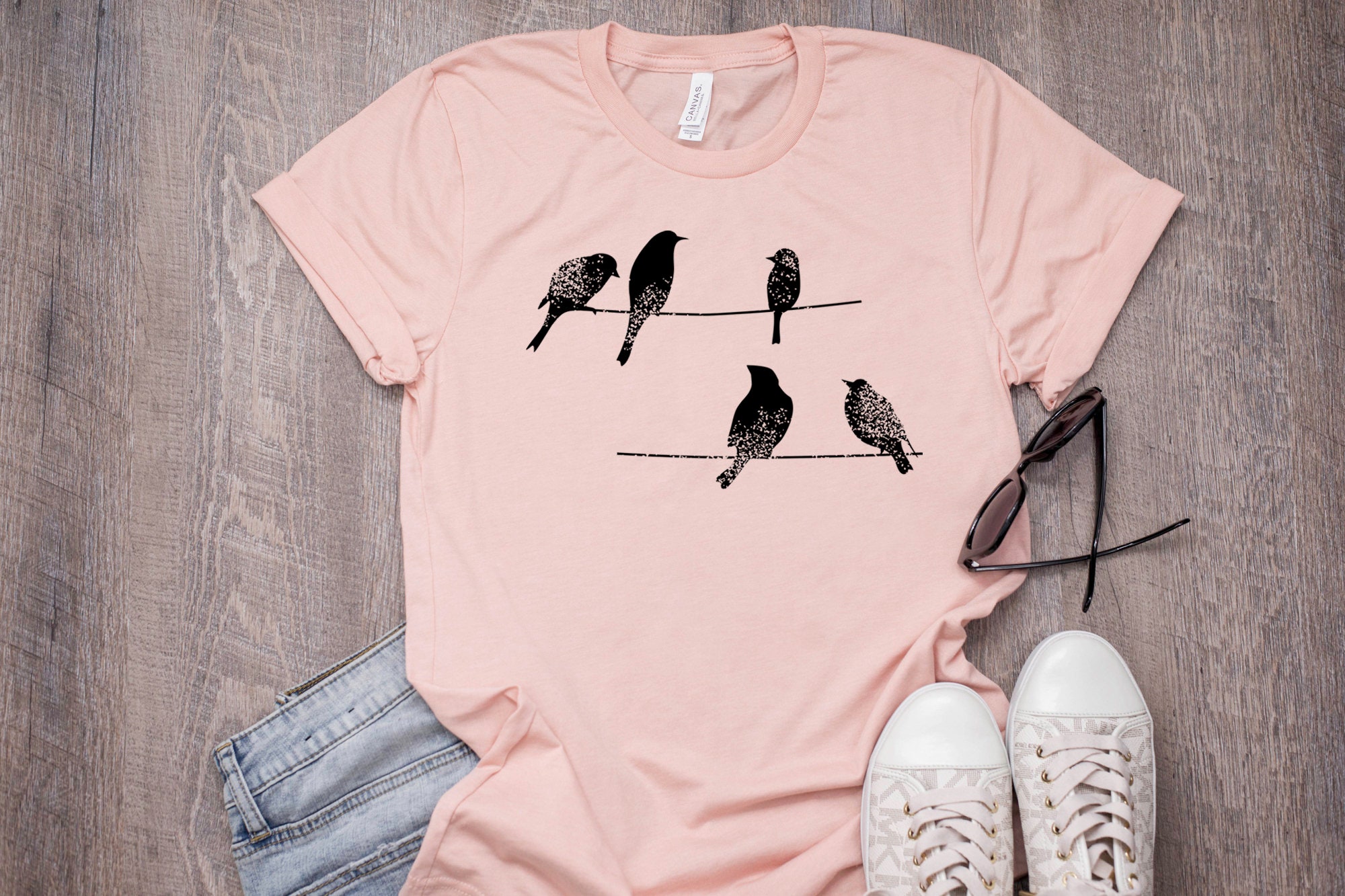 Birds t-shirt Birds on a wire Graphic womens shirt Graphic | Etsy