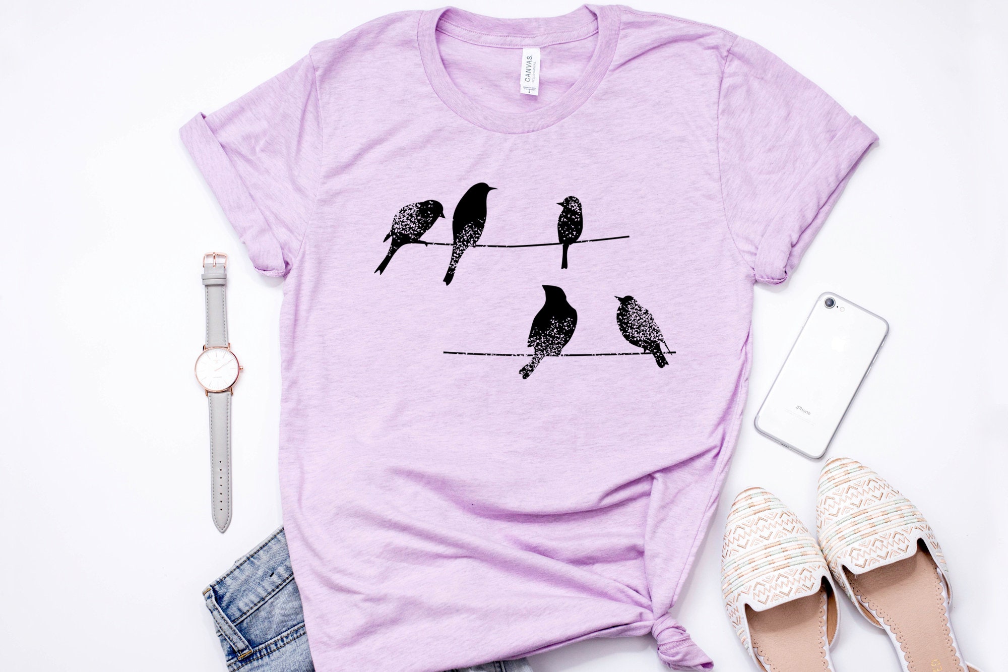 Birds T-shirt, Birds on a Wire, Graphic Womens Shirt, Graphic Birds ...
