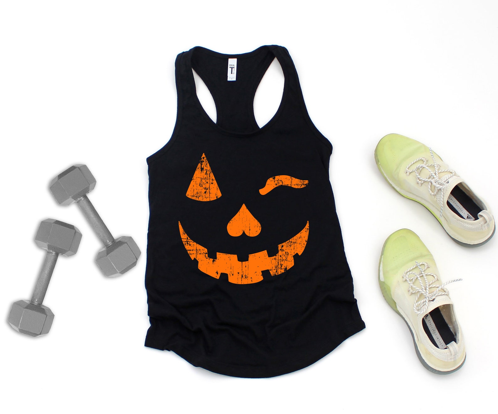 Funny Halloween Tank Top Winking Pumpkin Face Womens Cute | Etsy