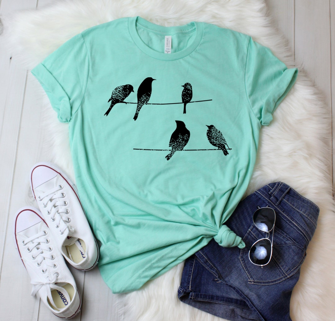 Birds T-shirt, Birds on a Wire, Graphic Womens Shirt, Graphic Birds ...