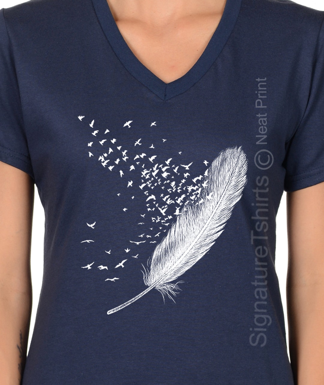 Feather Birds Shirt, Graphic Tee, Women V-neck T Shirt, Feather Tshirt ...
