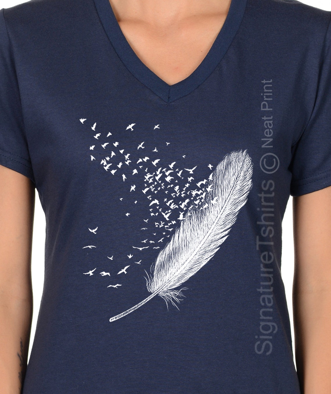 Feather Birds Shirt, Graphic Tee, Women V-neck T Shirt, Feather Tshirt ...