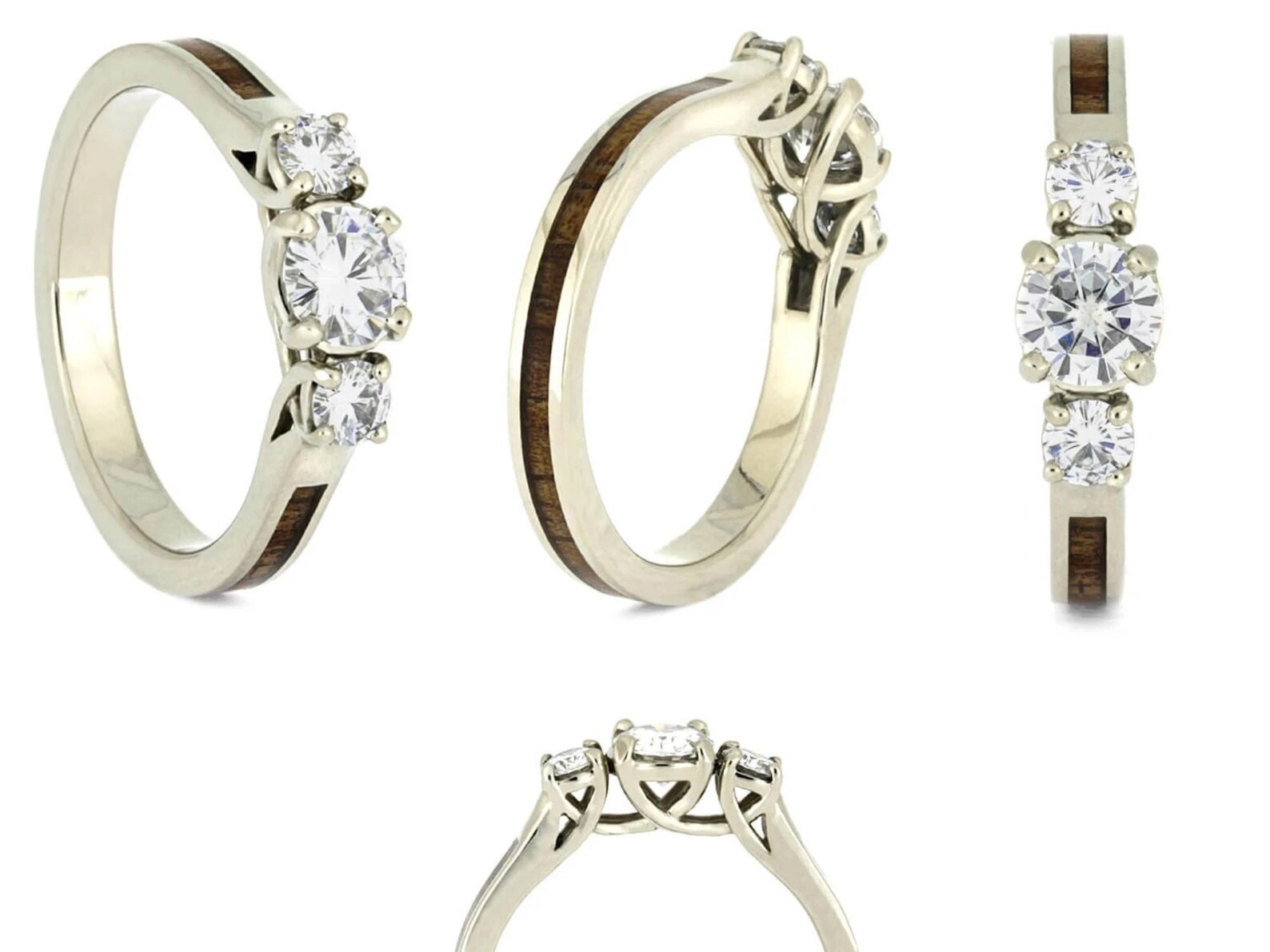 Whiskey Barrel Wood Wedding Ring Set Three Stone Engagement | Etsy