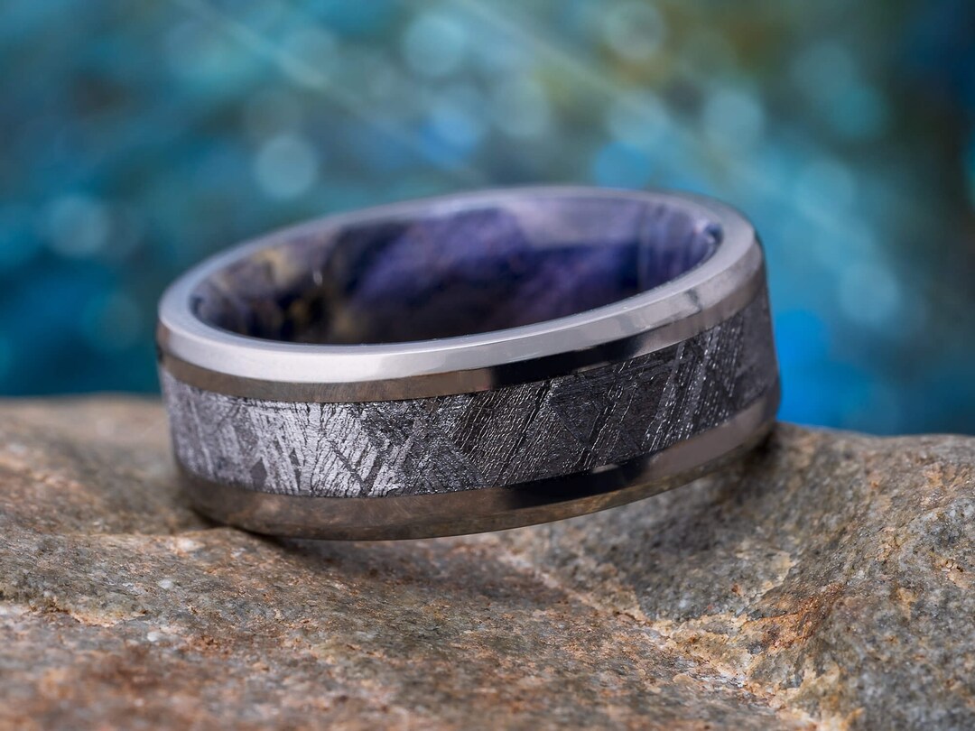 Purple Wood & Meteorite Men's Wedding Band Purple Wedding - Etsy