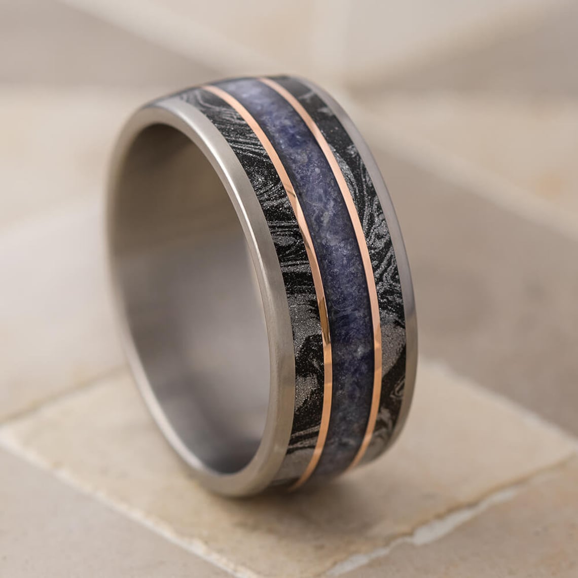 Sapphire Men's Wedding Band With Gold Pinstripes - Etsy