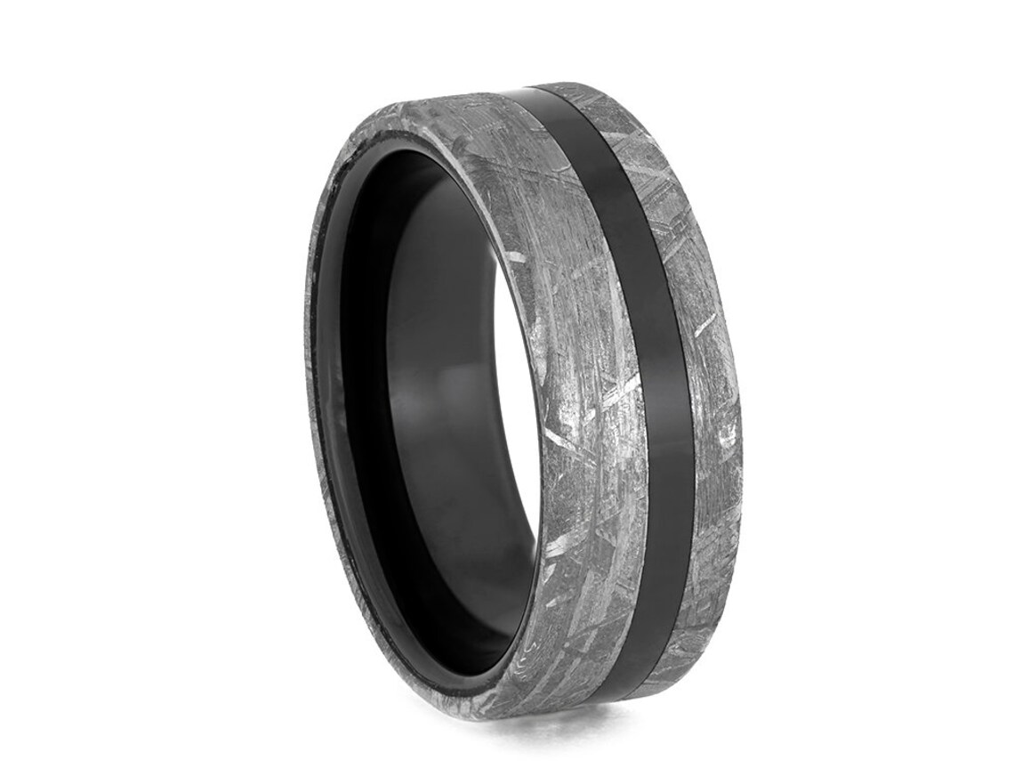 Unique Black Wedding Ring With Authentic Meteorite and - Etsy