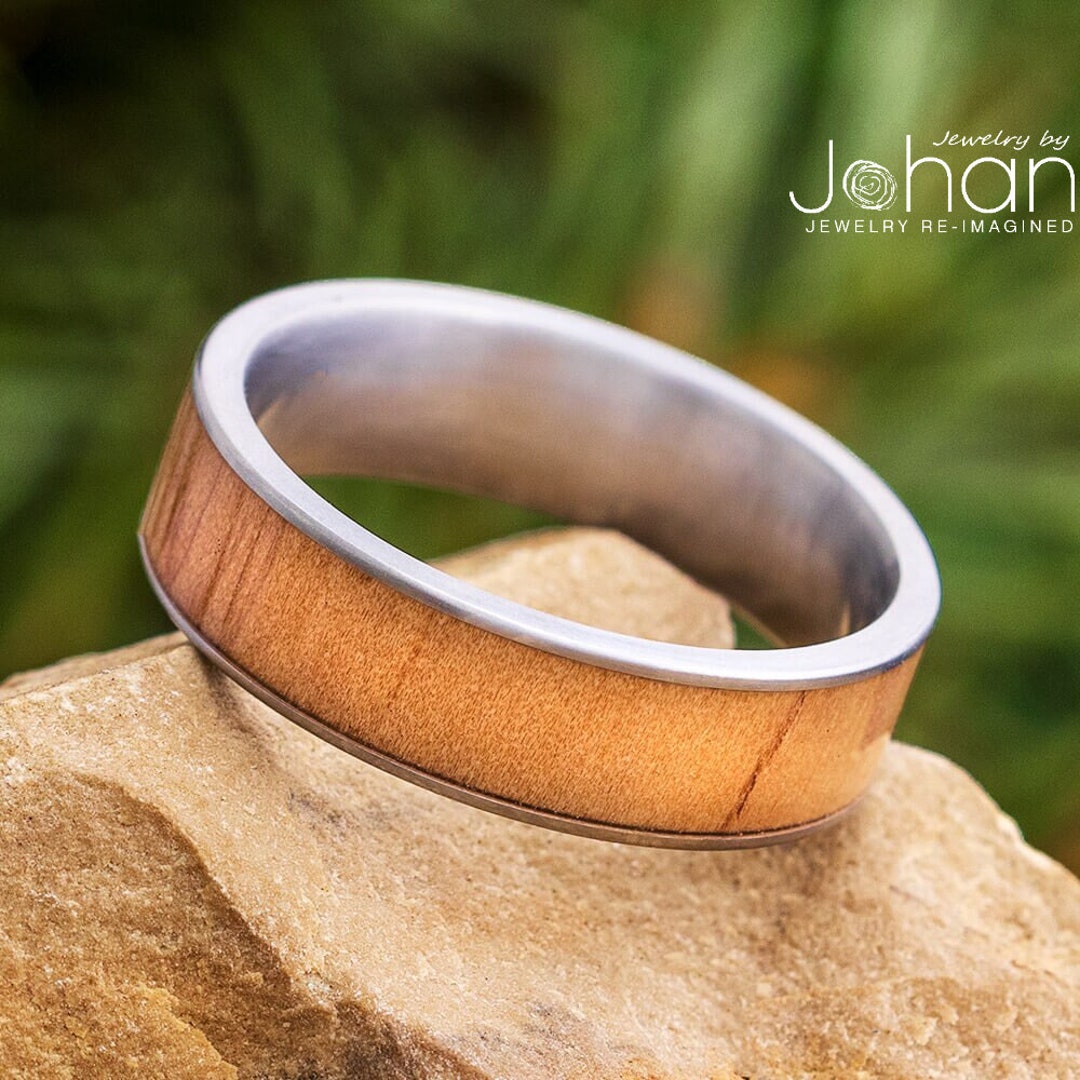 Rowan Wood Men's Wedding Band, Ring for Musician Groom, Simple Wood ...