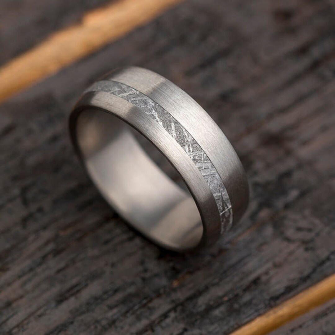 Brushed Titanium & Meteorite Men's Wedding Band Masculine - Etsy