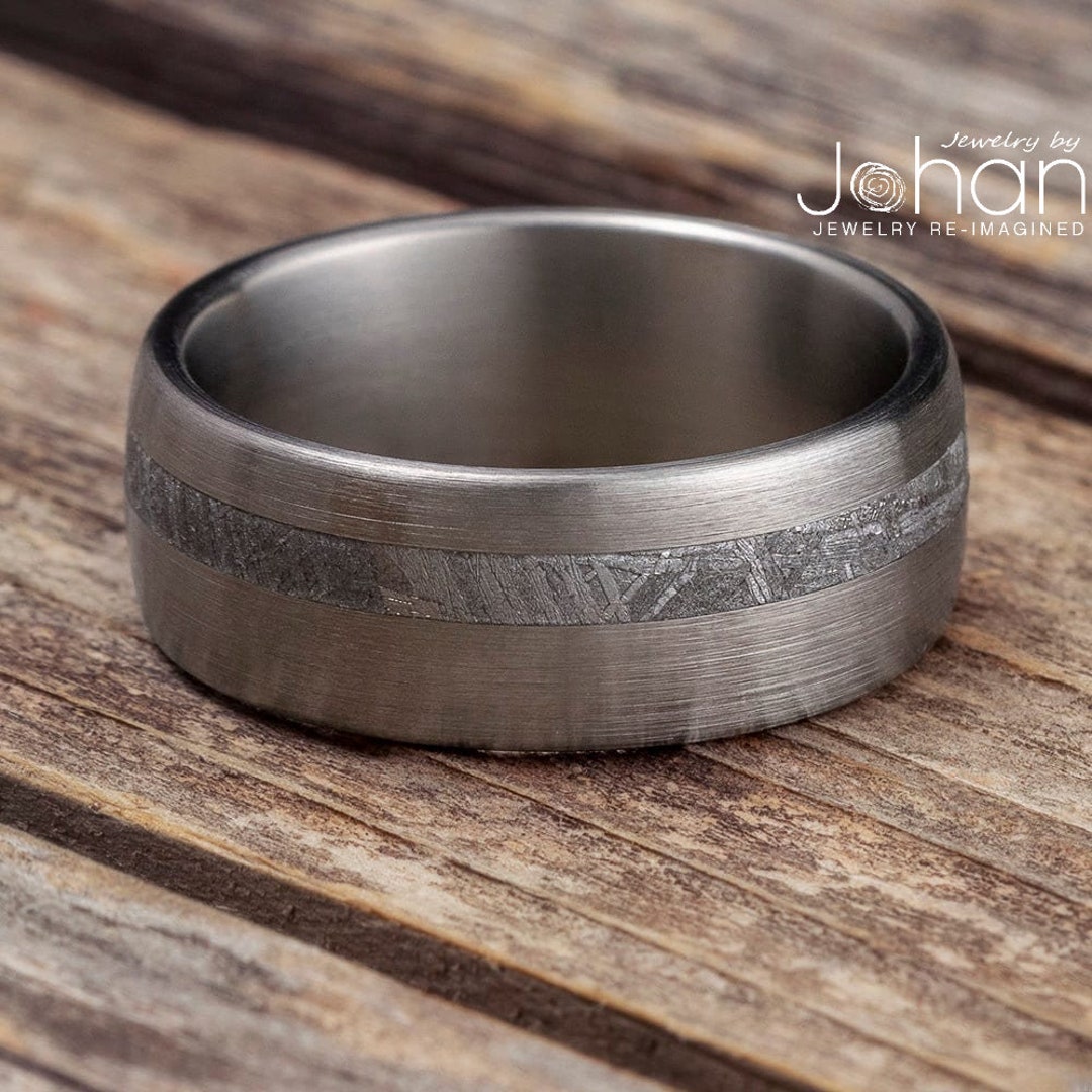 Brushed Titanium & Meteorite Men's Wedding Band, Masculine and ...