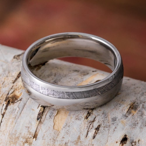 Brushed Titanium & Meteorite Men's Wedding Band Masculine | Etsy