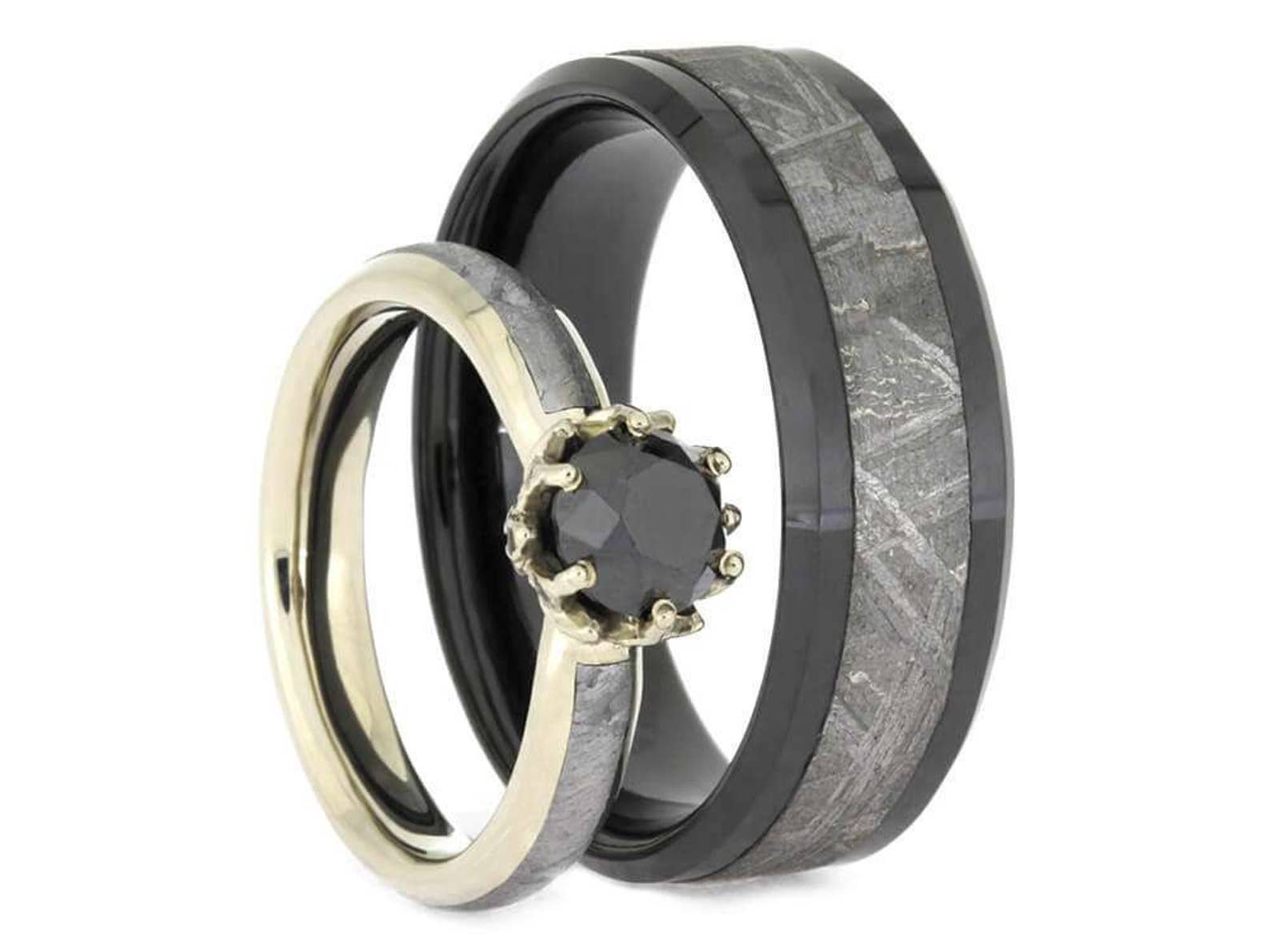 Matching Black Wedding Ring Set With Lotus Prong Engagement - Etsy