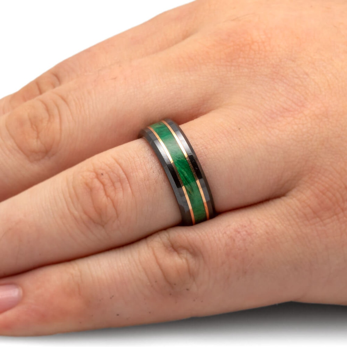 Green Wedding Ring With Copper Pinstripes Black & Green Ring - Etsy