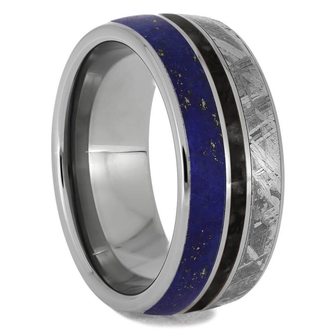 Custom Meteorite Wedding Band Lapis Lazuli Ring With Dinosaur - Etsy