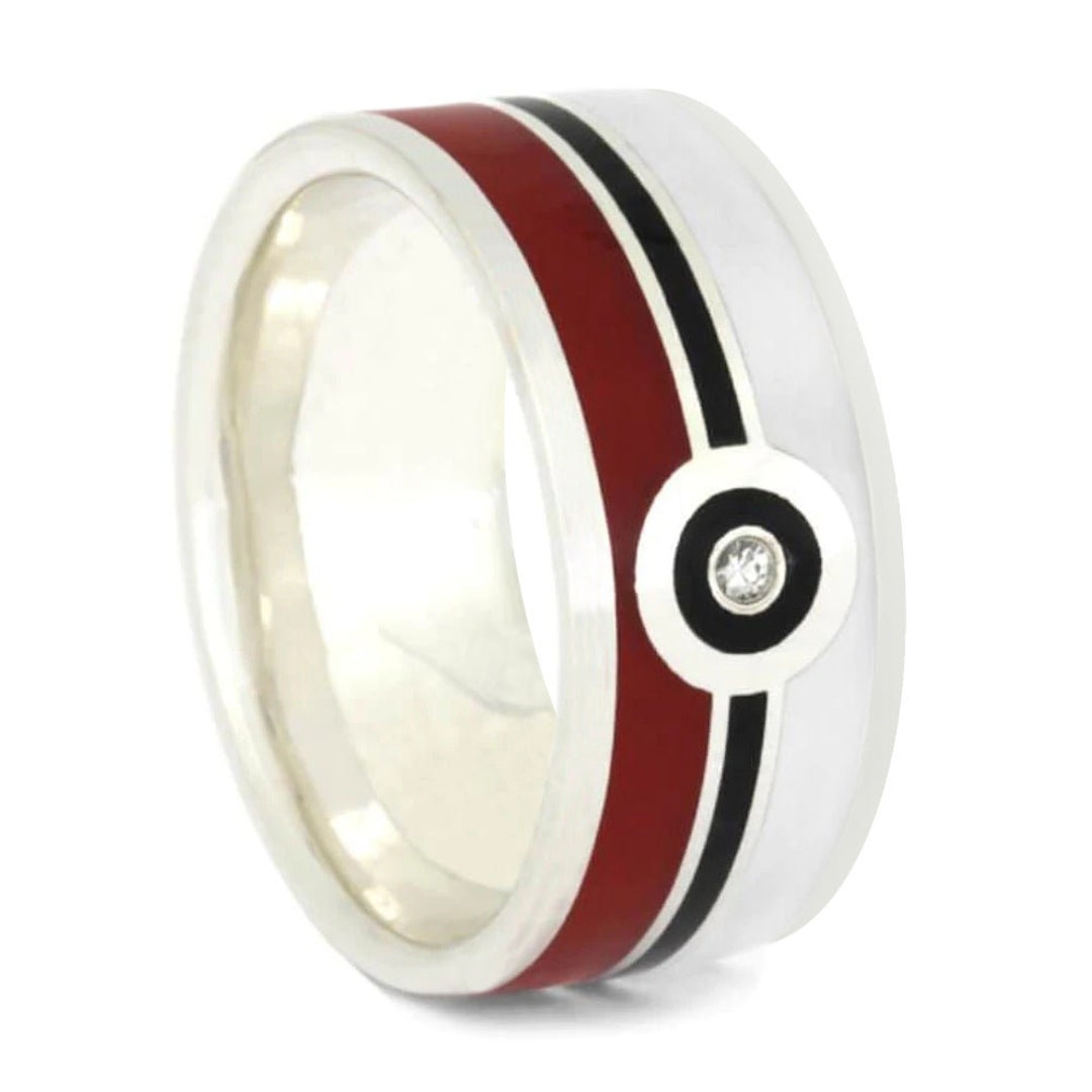 Pokeball Ring, Moissanite Ring With Red, White, and Black Enamel ...