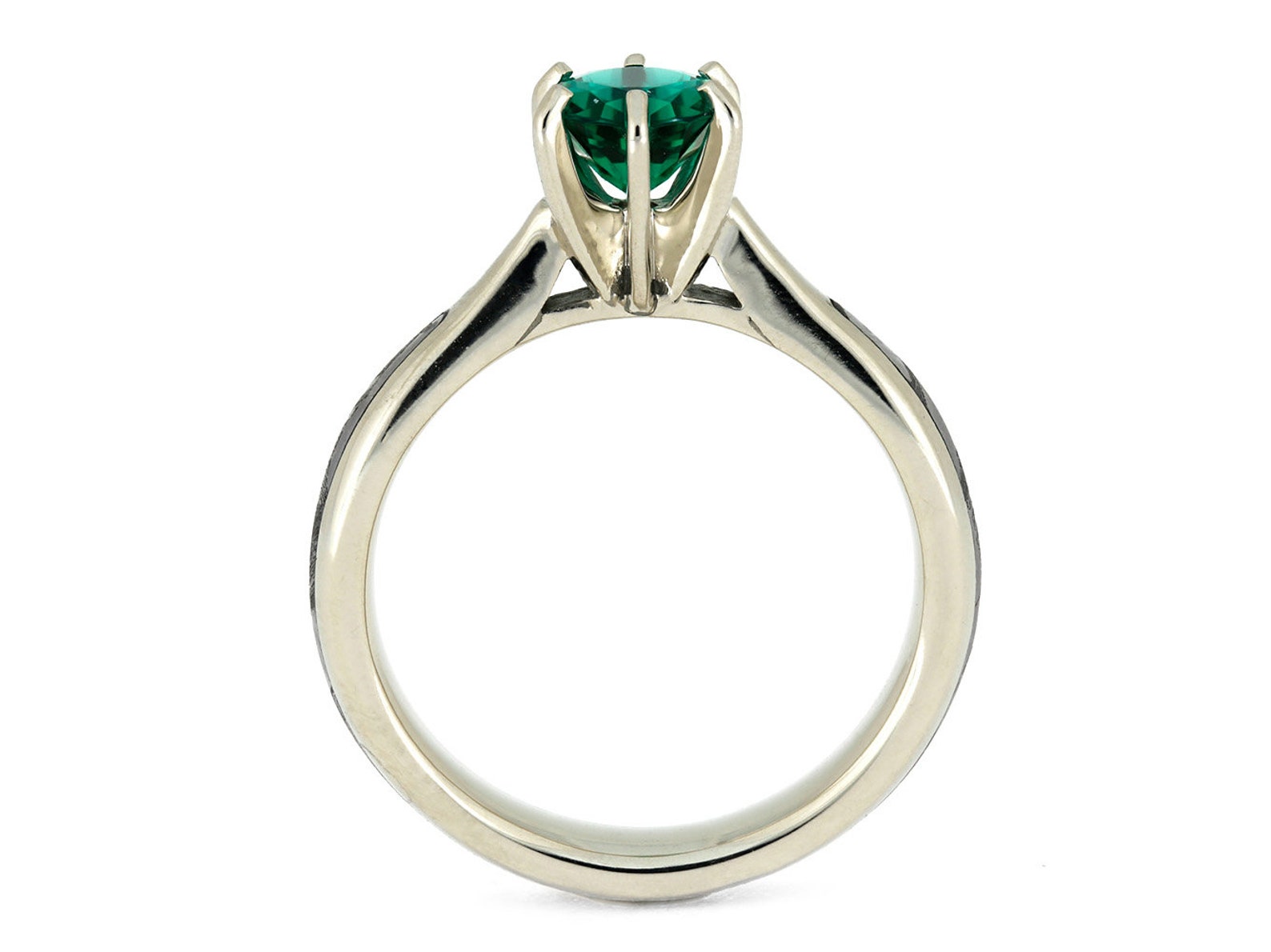 Emerald & Meteorite Engagement Ring Solitaire Emerald Ring - Etsy