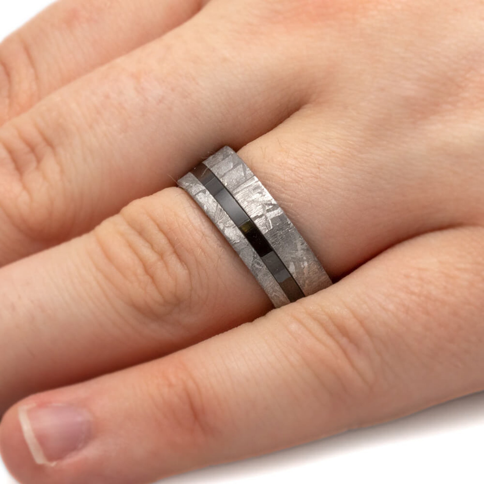 Unique Black Wedding Ring With Authentic Meteorite and - Etsy