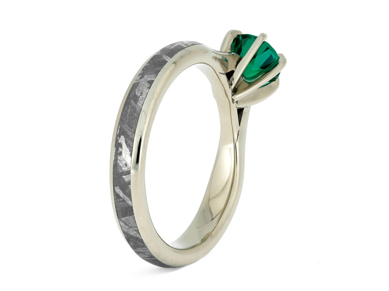Emerald & Meteorite Engagement Ring Solitaire Emerald Ring - Etsy