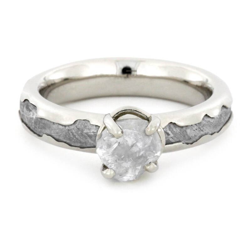 Rough Diamond & Meteorite Engagement Ring in White Gold with | Etsy