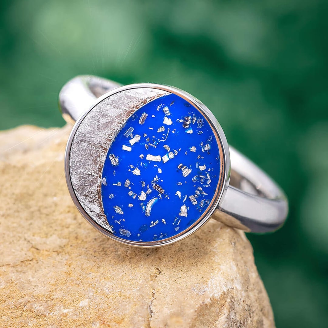 Starry Night Meteorite Ring Featuring Meteorite Moon and Blue Stardust ...