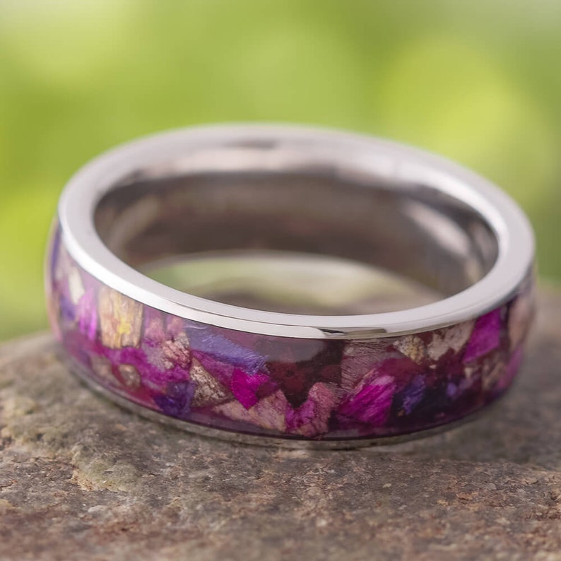 Flower Petal Ring Titanium Wedding Band Inlaid With - Etsy