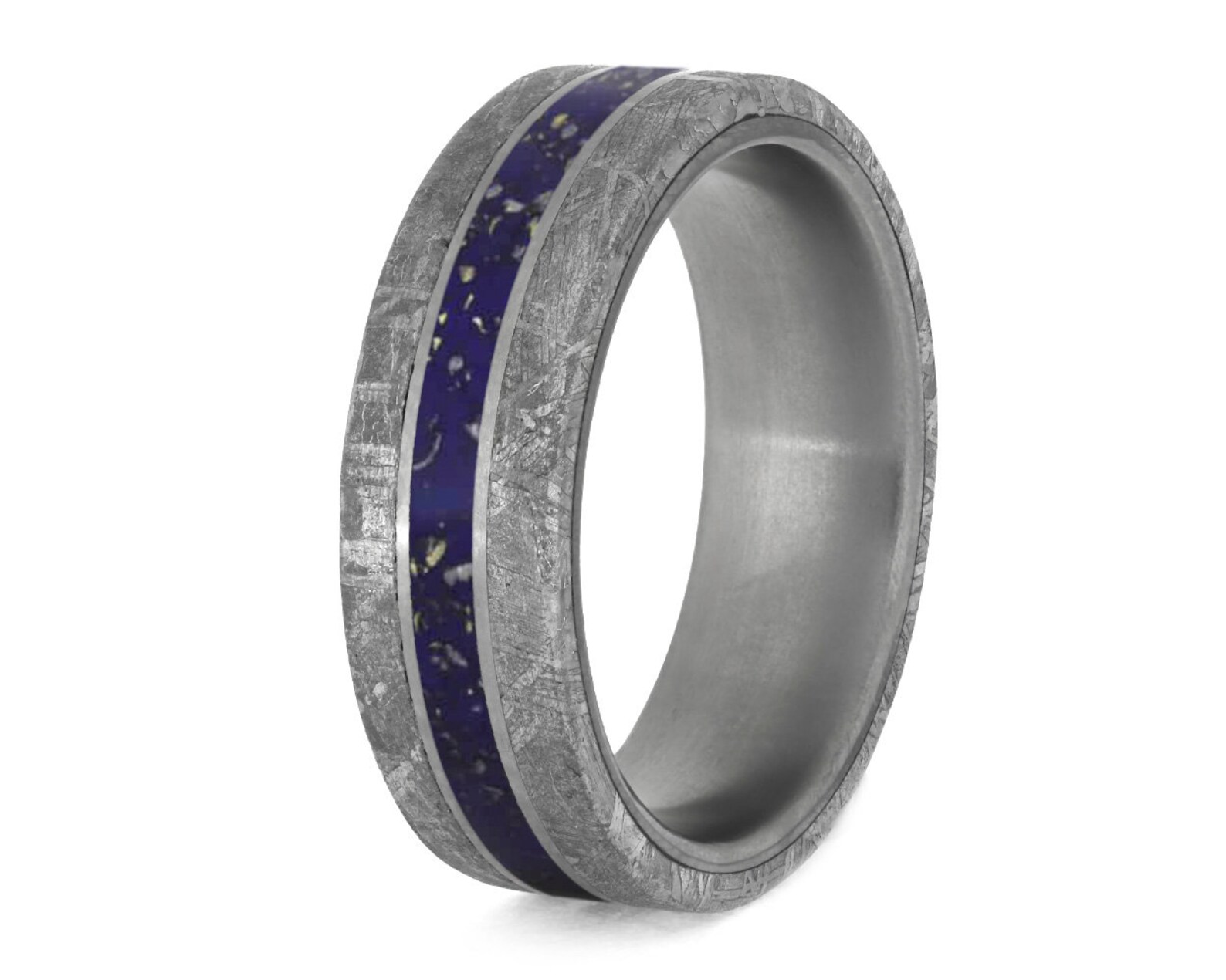 Blue Stardust & Meteorite Ring in Matte Titanium Blue Wedding - Etsy