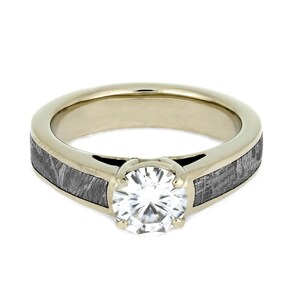 Meteorite Engagement Ring With Round Cut Moissanite, Custom Solitaire ...