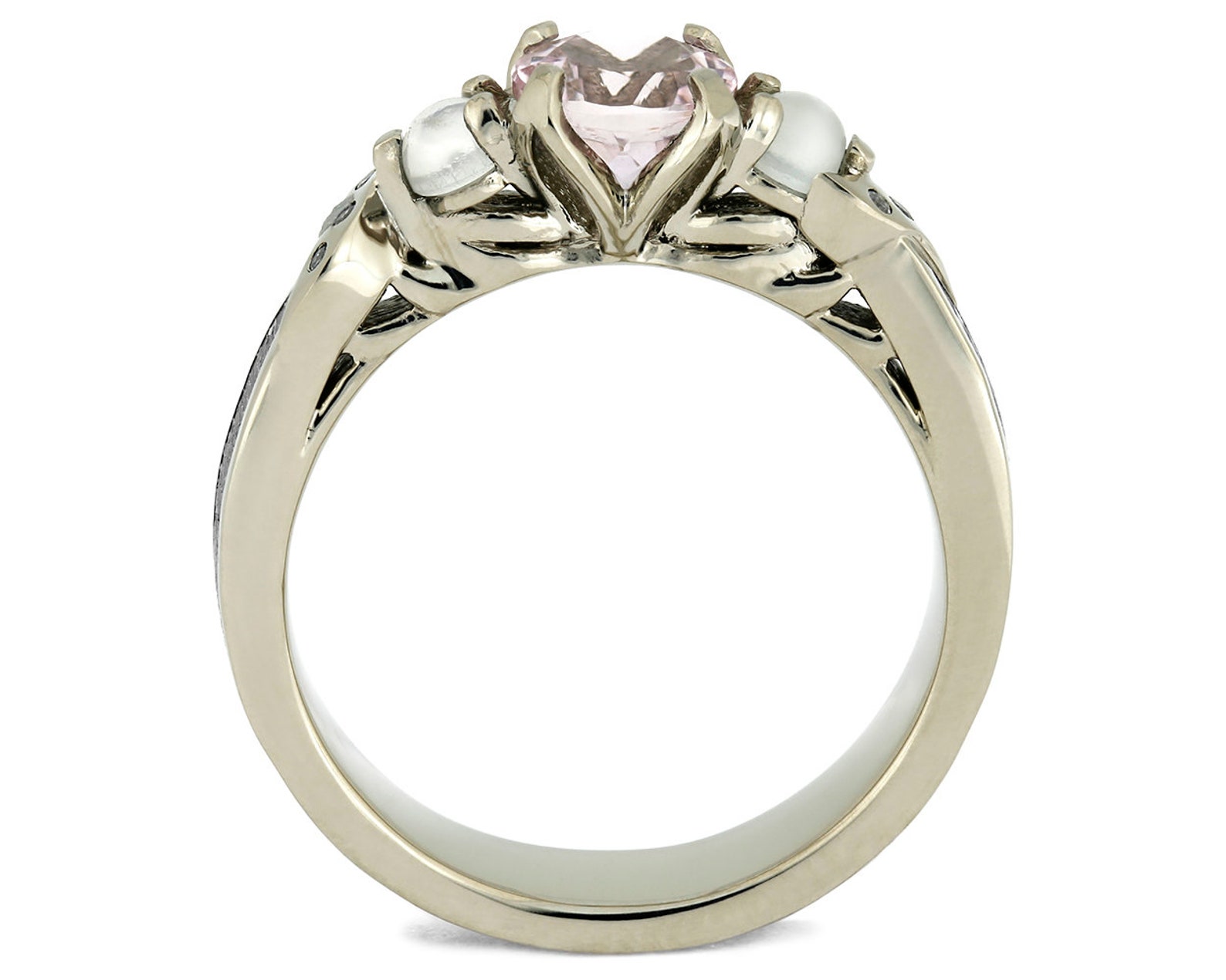 Morganite & Moonstone Engagement Ring With Meteorite Inlay | Etsy