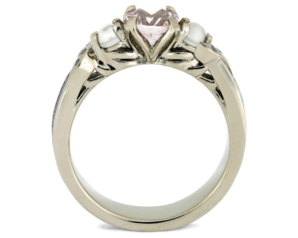 Morganite & Moonstone Engagement Ring With Meteorite Inlay | Etsy