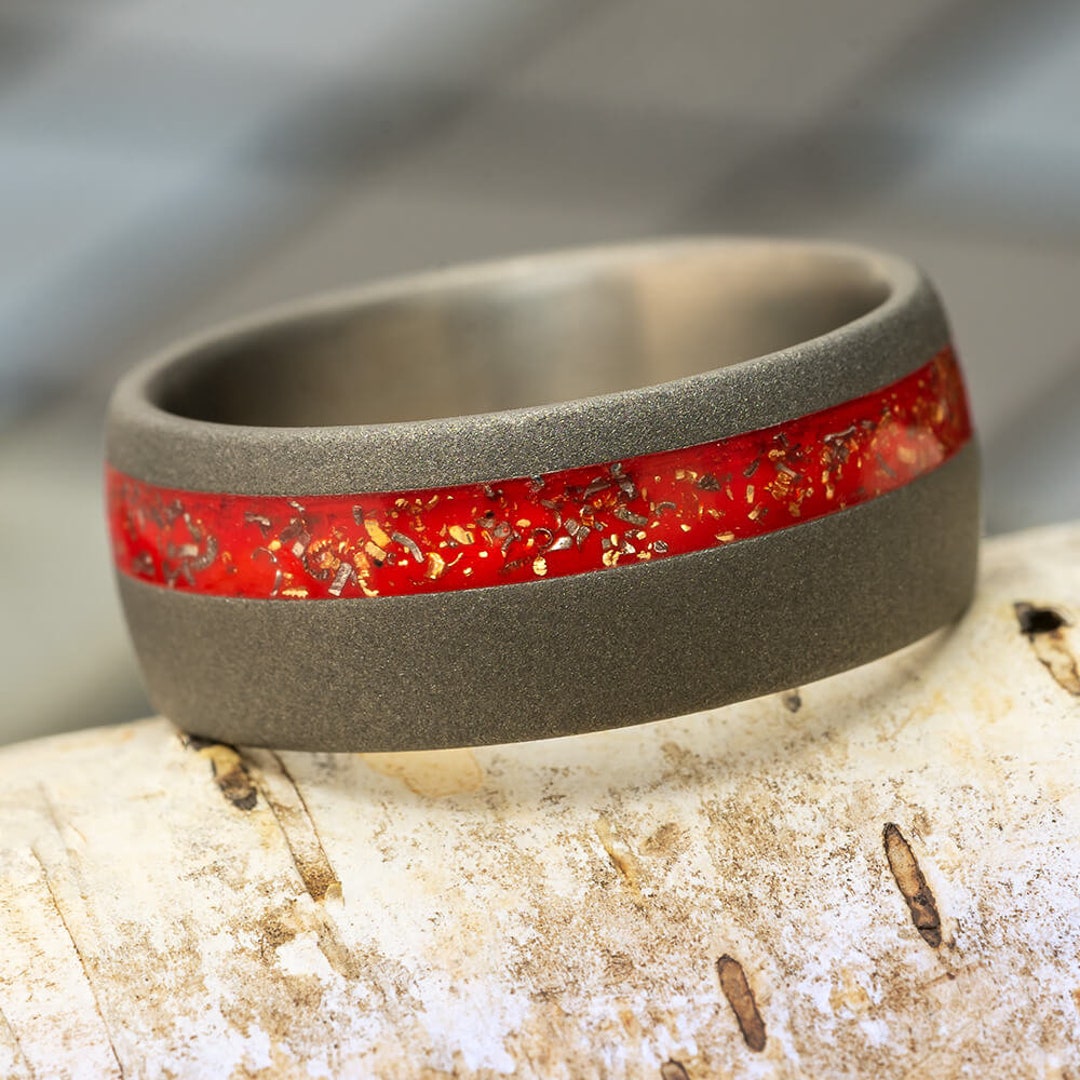 Thick Red Men's Wedding Band With Meteorite Other - Etsy