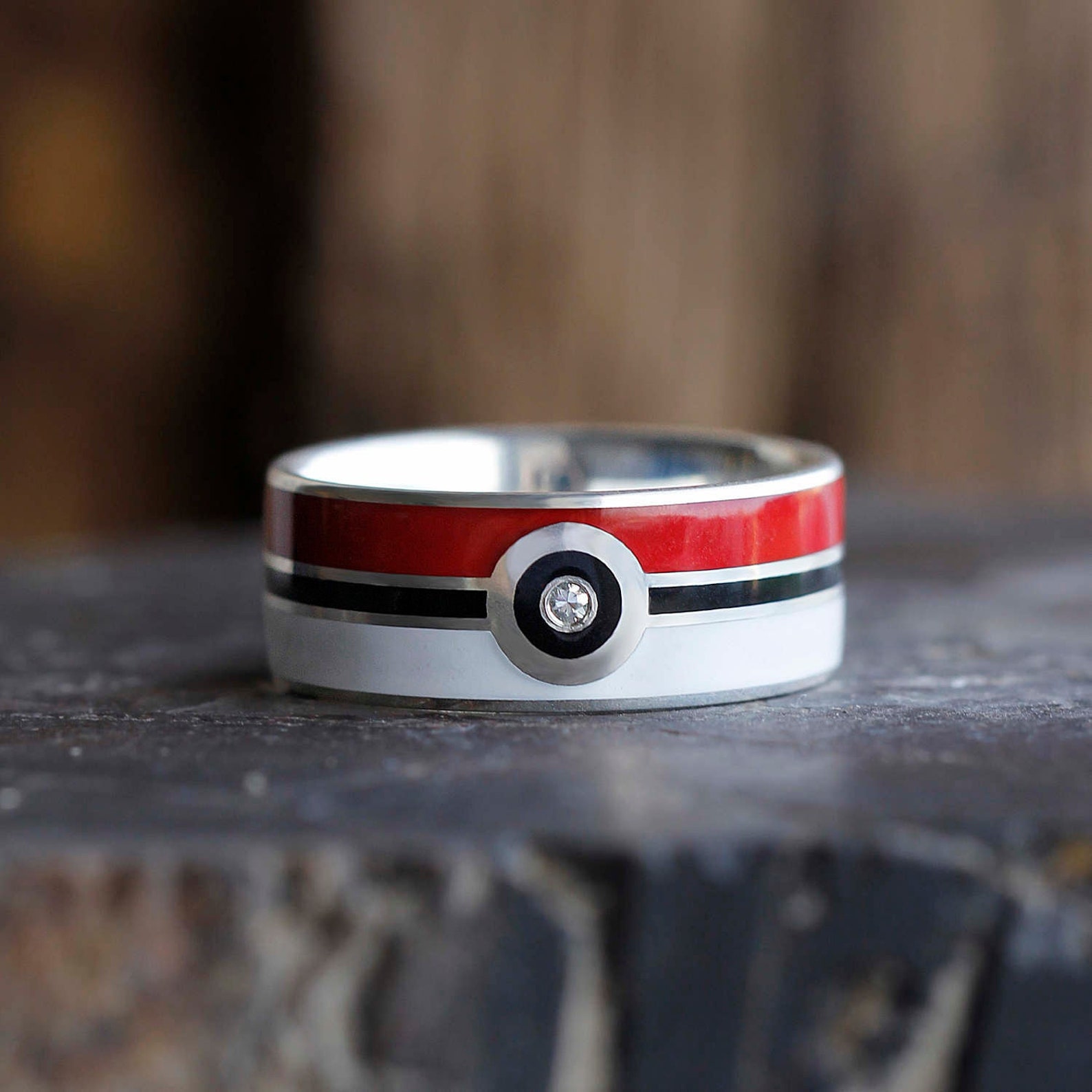 Pokeball Ring Moissanite Ring With Red White and Black | Etsy