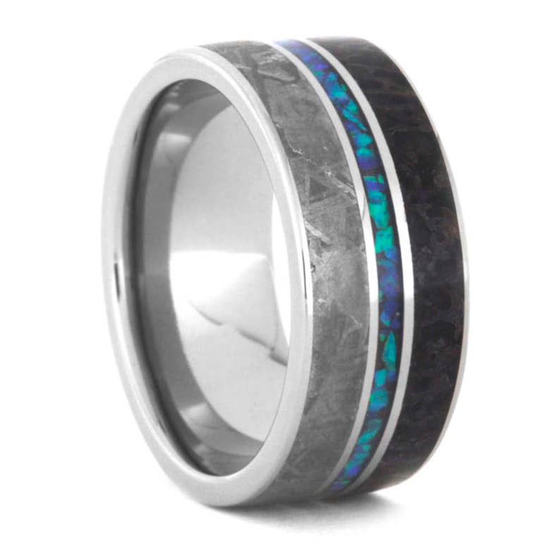 Blue Opal & Meteorite Ring Set Cathedral Style Engagement - Etsy