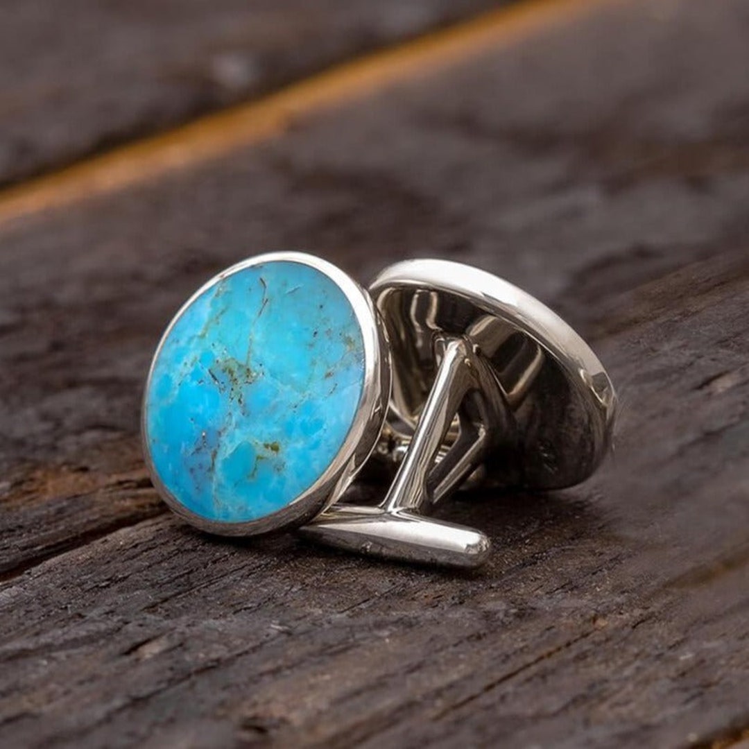Authentic Turquoise Round Cuff Links in Stock Blue - Etsy
