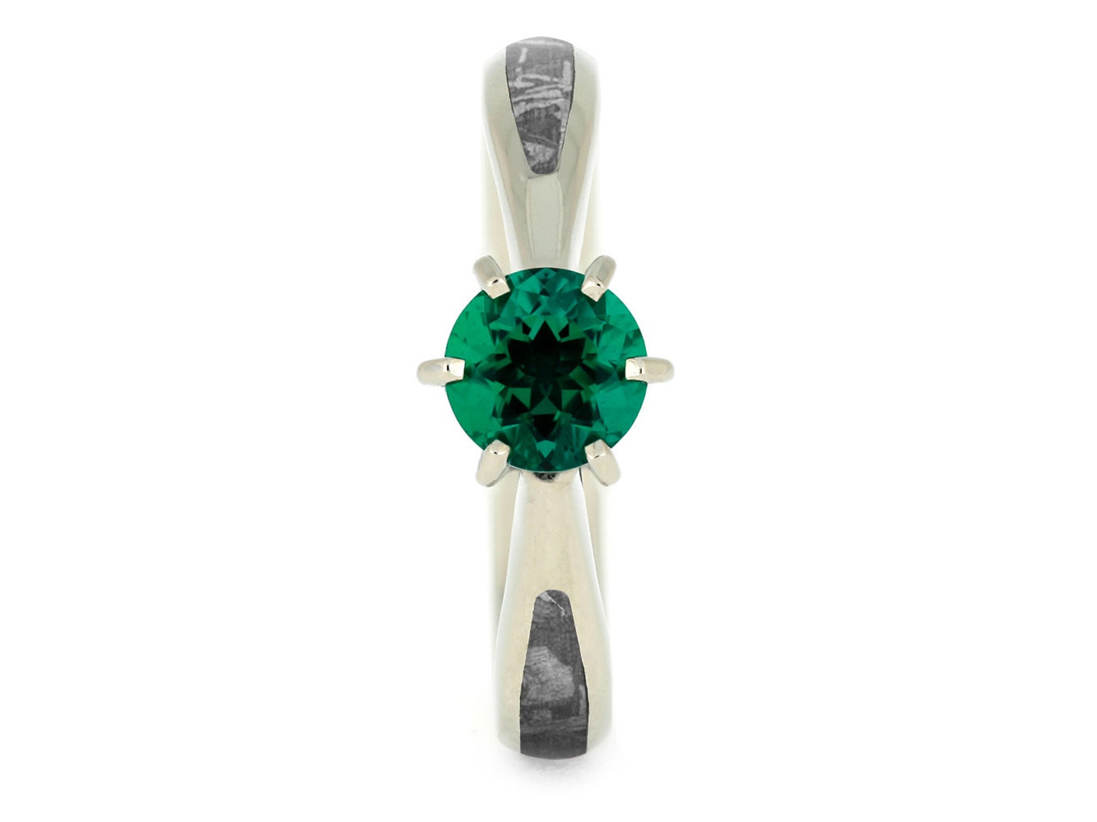 Emerald & Meteorite Engagement Ring Solitaire Emerald Ring - Etsy