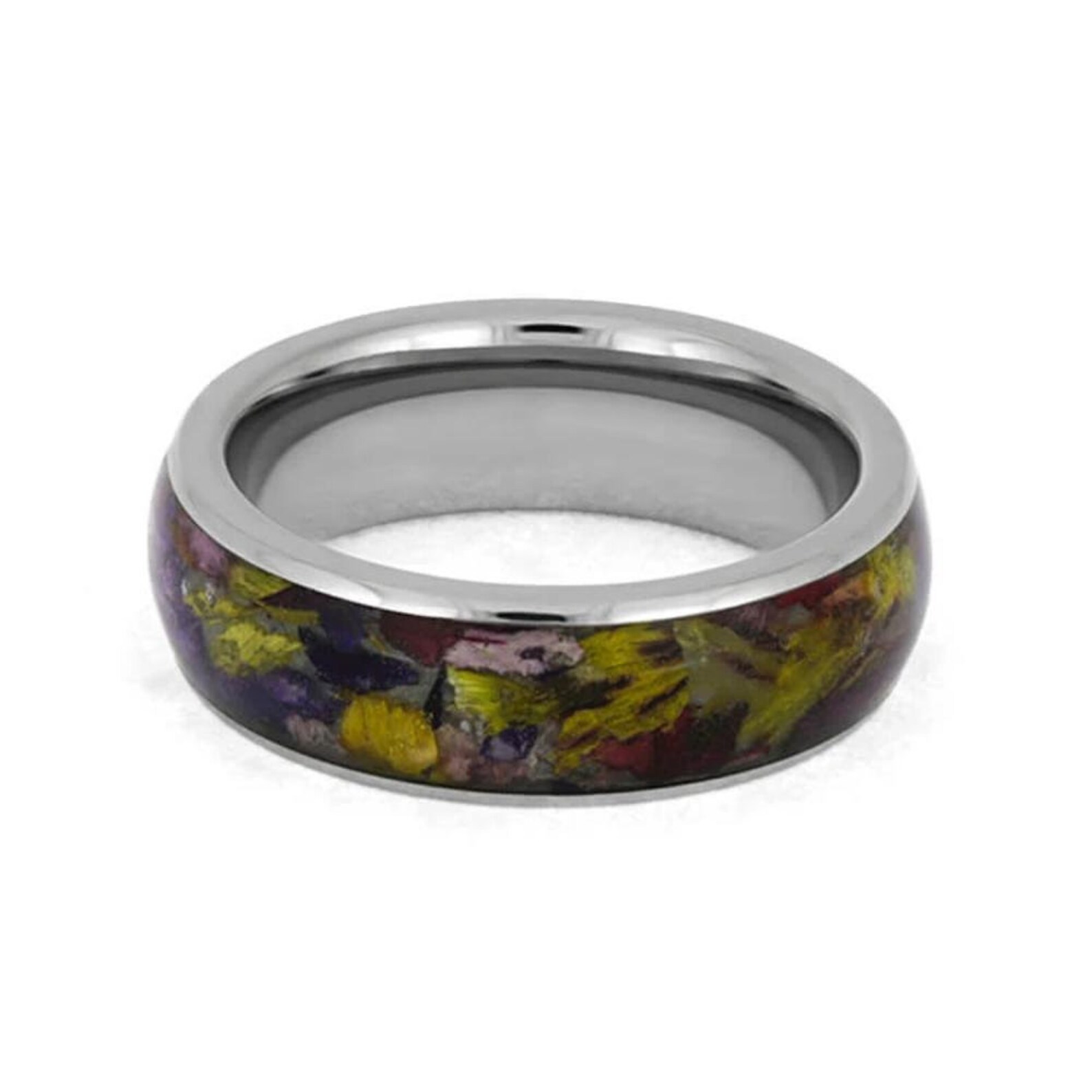 Flower Petal Ring Titanium Wedding Band Inlaid With - Etsy