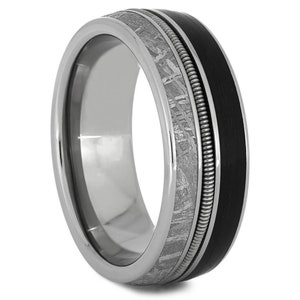 Vinyl Record Ring With Guitar String and Meteorite - Etsy