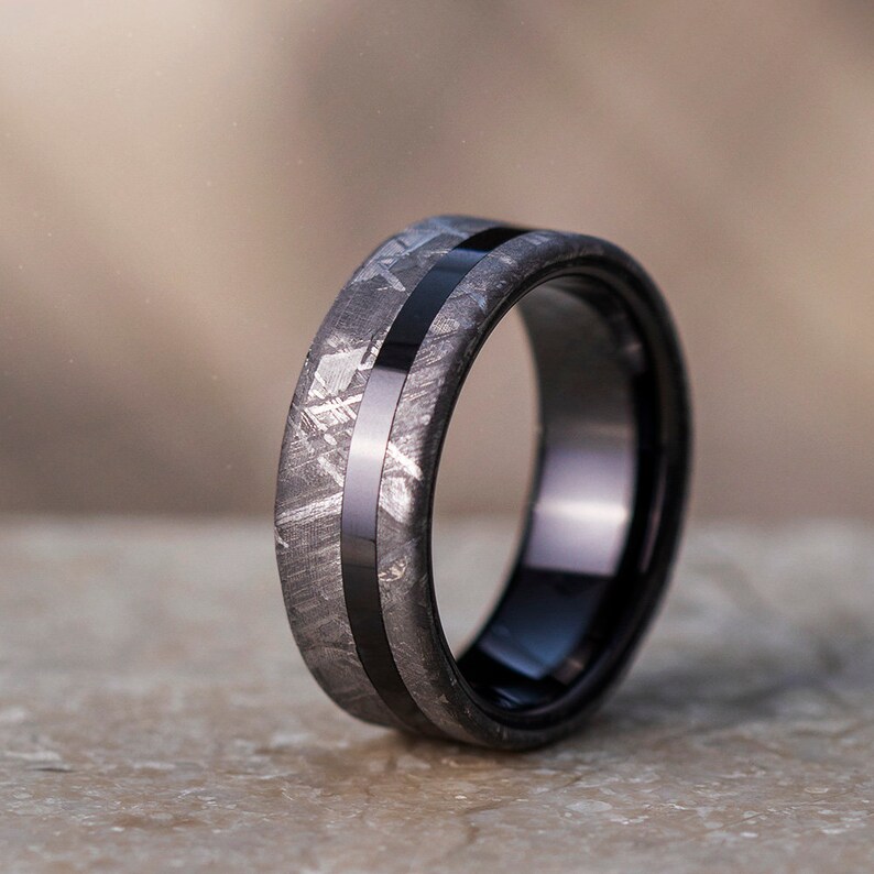 Unique Black Wedding Ring With Authentic Meteorite and - Etsy