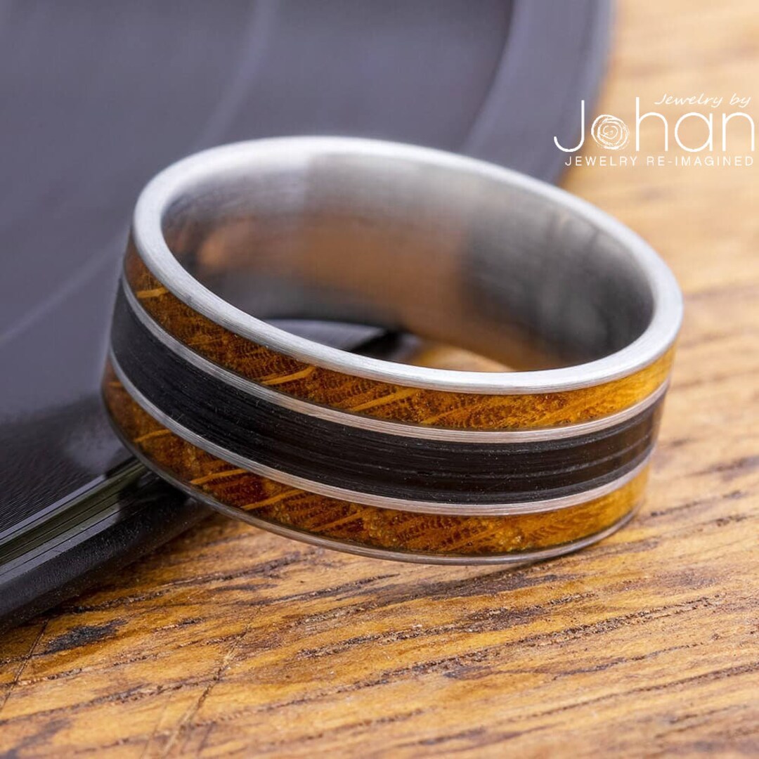 Vinyl Record Whiskey Barrel Wood Ring, Titanium Musician Band - Etsy