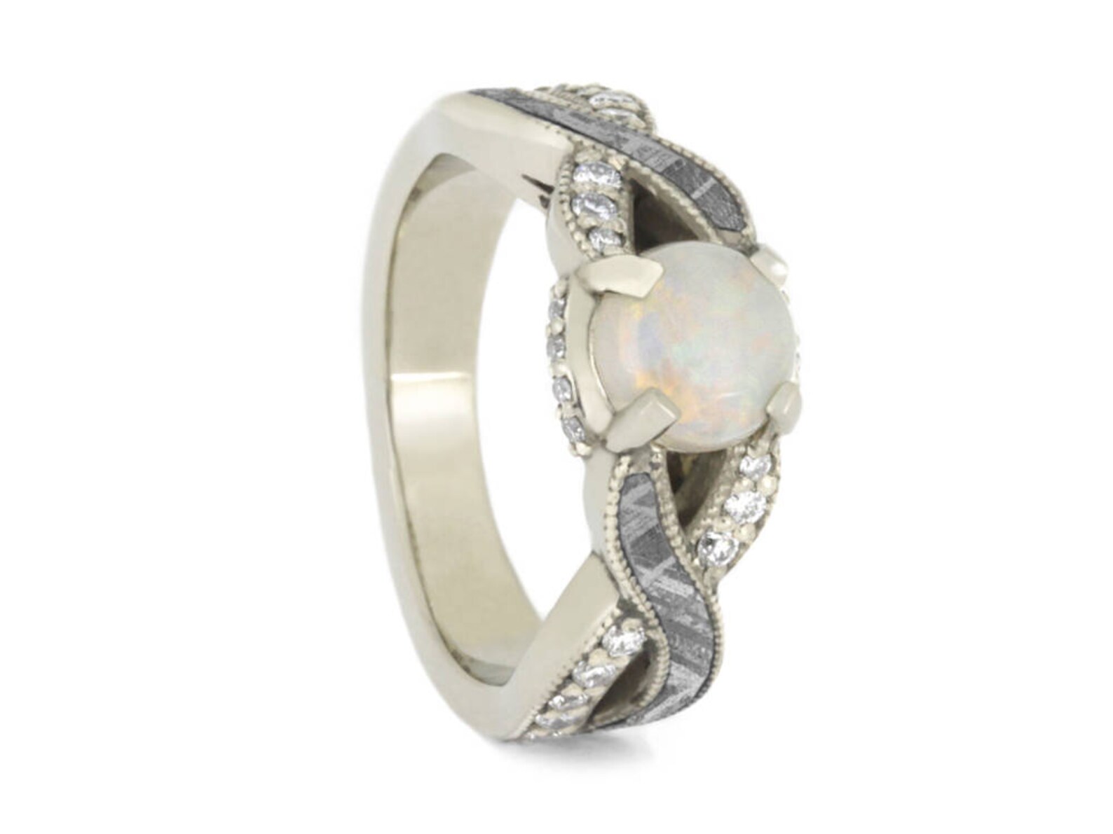 Opal Meteorite & Diamond Engagement Ring With Twist Shank - Etsy