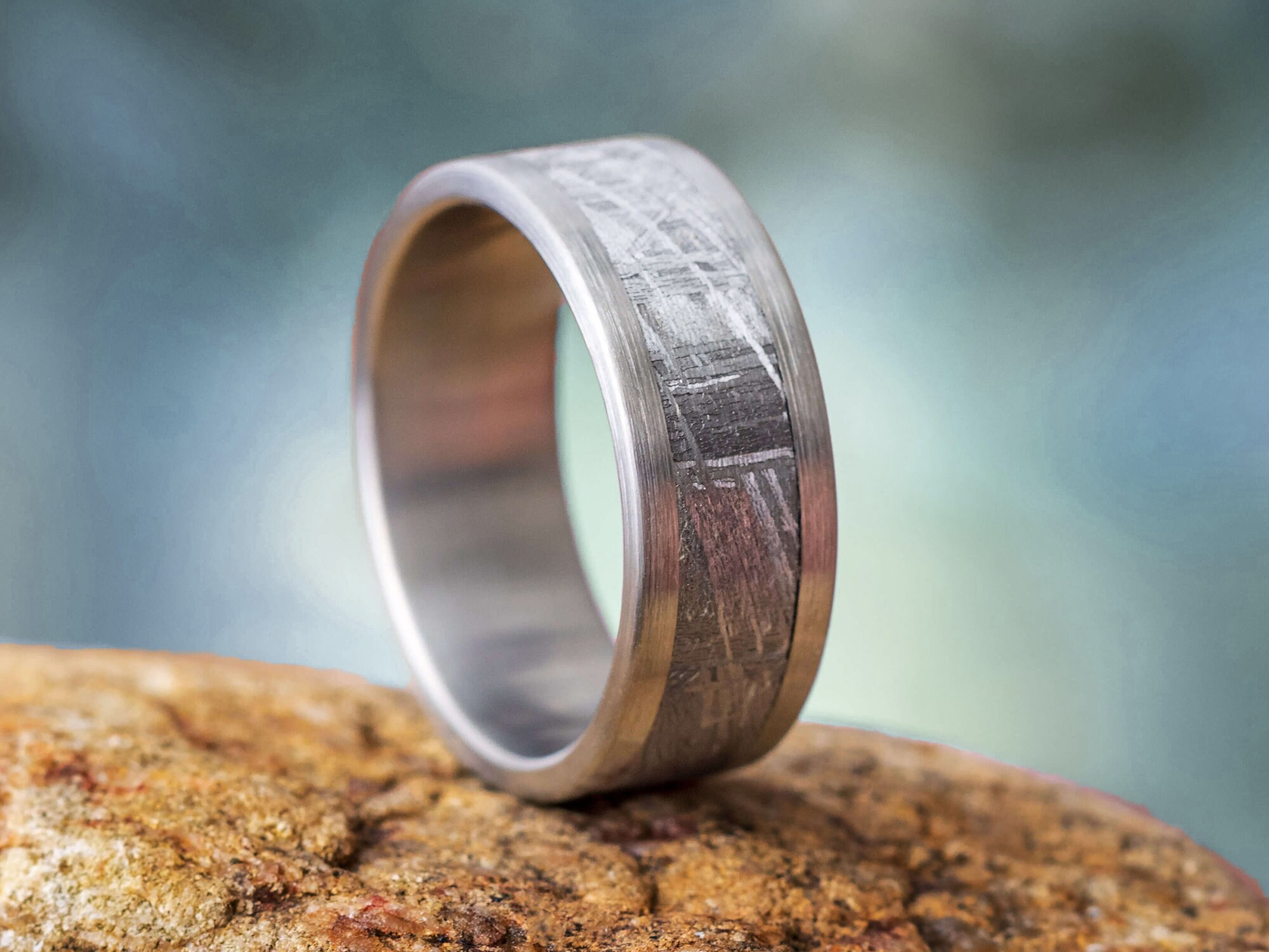 Meteorite Ring in Brushed Titanium Masculine Meteorite Ring | Etsy