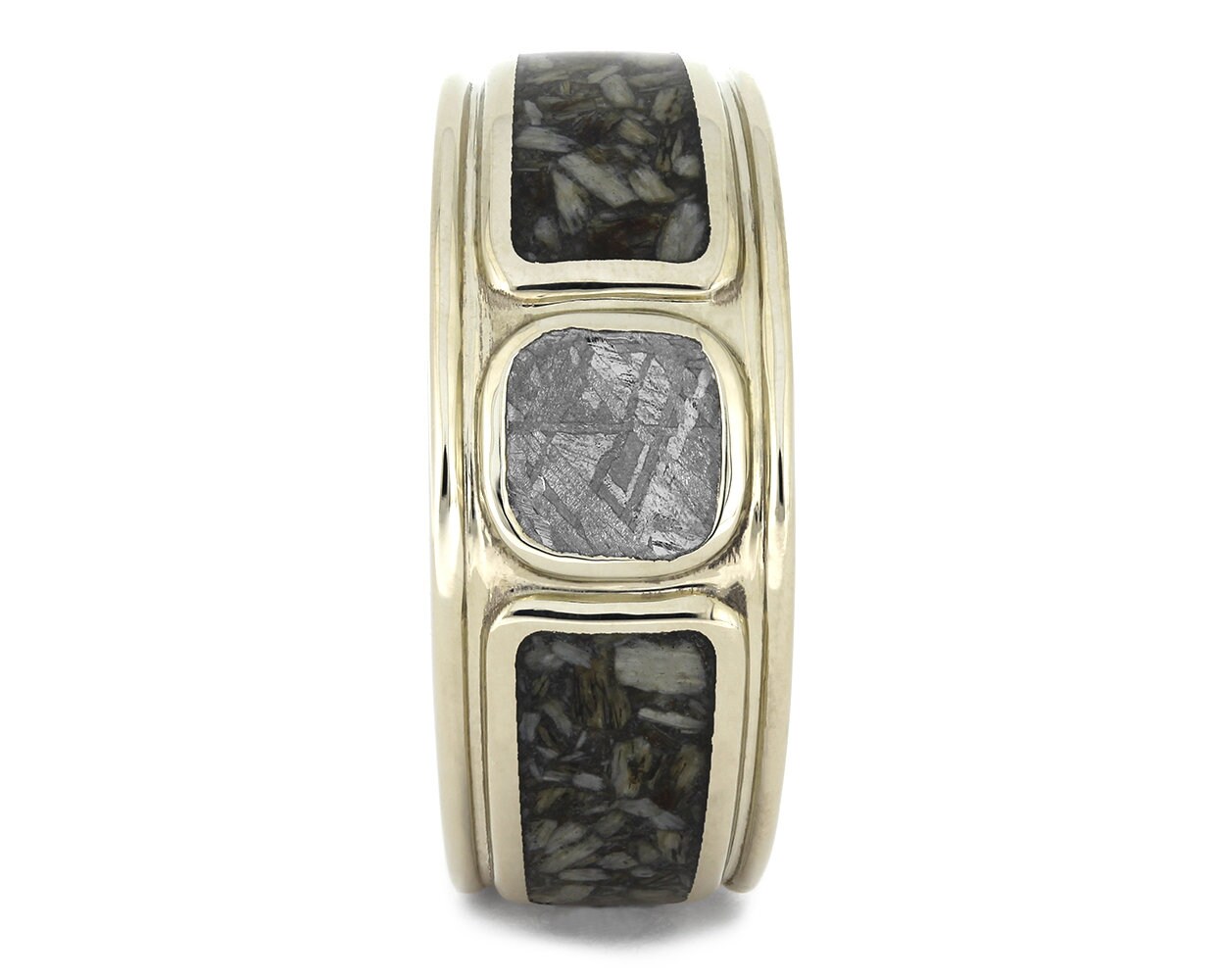 Dinosaur Bone & Meteorite Wedding Band With Signet Design | Etsy