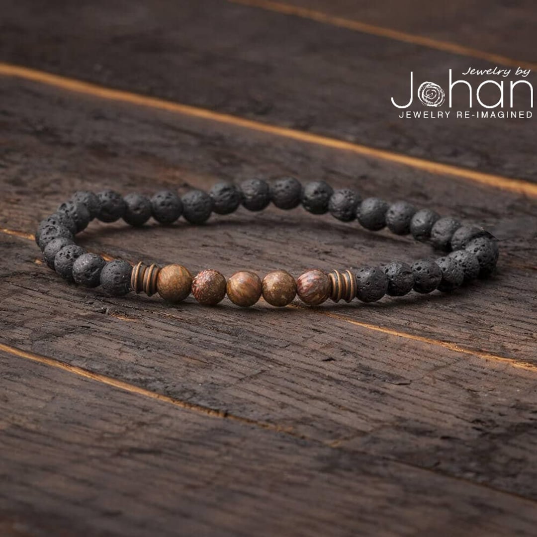 Dinosaur Bone Bead Bracelet "penton" Design, Gembone Jewelry, Unique ...