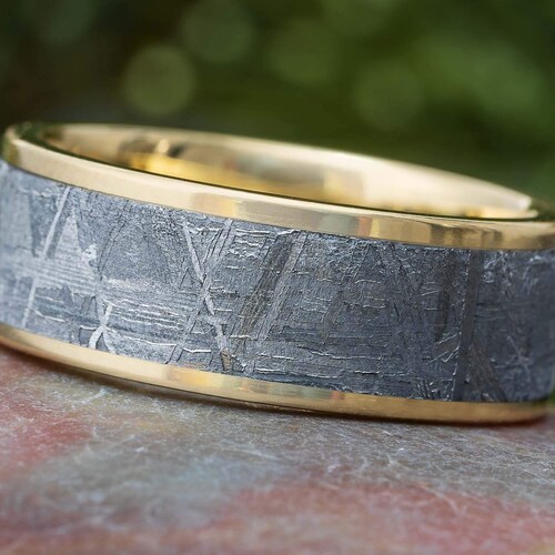 Gold Authentic Meteorite Wedding Band Unisex Meteorite Ring - Etsy